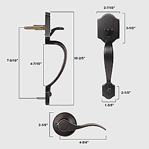 KNOBWELL Front Door Handle, Single Cylinder Front Exterior Door Entry Handle with Door Lever, Entry Door Lock Handle Set, Reversible for Left & Right Hand Door, Oil Rubbed Bronze