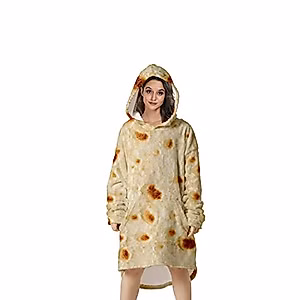 Geduazga Burrito Women Oversized Blanket Hoodie Adult Long Soft Wearable Blanket Hoodie Flannel Giant Blanket Sweatshirt Hoodie,Pockets Pullover Homewear for Teens L