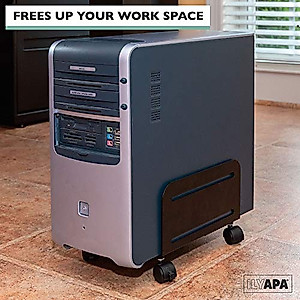 Ilyapa PC Computer Tower Stand with Wheels - Adjustable Mobile CPU Holder Cart for Desktop