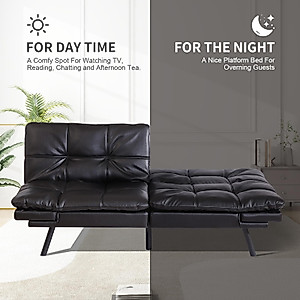 MUUEGM Adjustable Memory Foam Futon Sofa Bed, Couch with Convertible Backrests Armrests Futon Folding, Modern Futon Sleeper for Living Room, Apartment, Office, Small Room 71” Sofa Bed Black