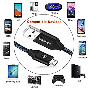 iSeekerKit USB Cable 15ft Extra Long Braided Micro USB Charging Cords [2Pack] Compatible for Android/Windows/PS4 Controller/Samsung Galaxy s7 s6 Plus and More(Black)