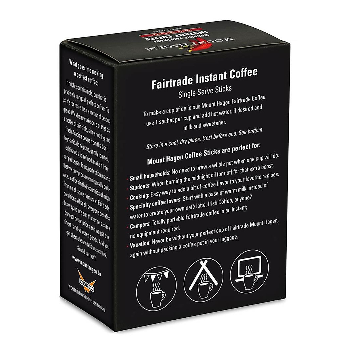 Mount Hagen 25 Count Single Serve Instant Coffee Packets | Organic Medium Roast Arabica Beans | Eco-friendly, Fair-Trade [25 sticks/1.76oz/50g]