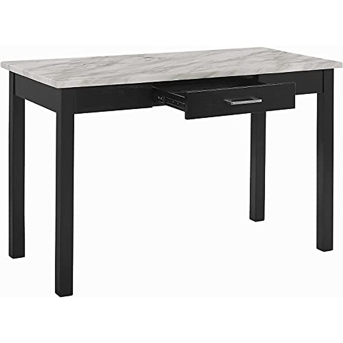 New Classic Furniture Celeste Faux Marble Writing Table Desk for Home Office, White/Gray with Black Base