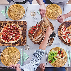 peony man 50 Pack Woven Paper Plates Rattan Printed Disposable Plates Farmhouse Party Dinner Plates Rustic Round Paper Plate 9 Inch for Picnic Dining Wedding Kitchen Home Table Decor