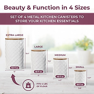 Pebble & Stem White Metal Canister Sets for Kitchen Counter, Kitchen Canisters Set of 4, Airtight Countertop Flour and Sugar Containers, Coffee and Tea Storage, Modern Farmhouse Kitchen Decor