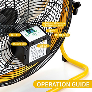 CYBERDAX 16 Inch Portable Rechargeable Solar Floor/Table Fan, Air Circulation Fan Powered by Solar Panel and AC Charger Dual Input for Indoor Household, Office, Camping, Picnic Outdoors