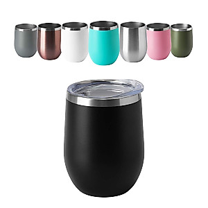 HASLE OUTFITTERS 12oz Wine Tumbler with Lid Stemless Wine Glasses Double Wall Vacuum Travel Mugs stainless steel Coffee Cup for Cold & Hot Drinks Wine Coffee Cocktails Beer 12 Pack Black