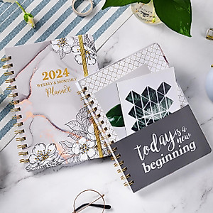 2024 Planner - January 2024 - December 2024, Weekly & Monthly Planner with Tabs, 6.3" x 8.4", Hardcover with Back Pocket + Thick Paper + Twin-Wire Binding - Gray