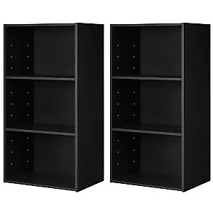 Giantex 2 Pieces 3 Shelf Bookcase Book Shelves Open Storage Cabinet Multi-Functional Home Office Bedroom Furniture Display Bookcases, Black