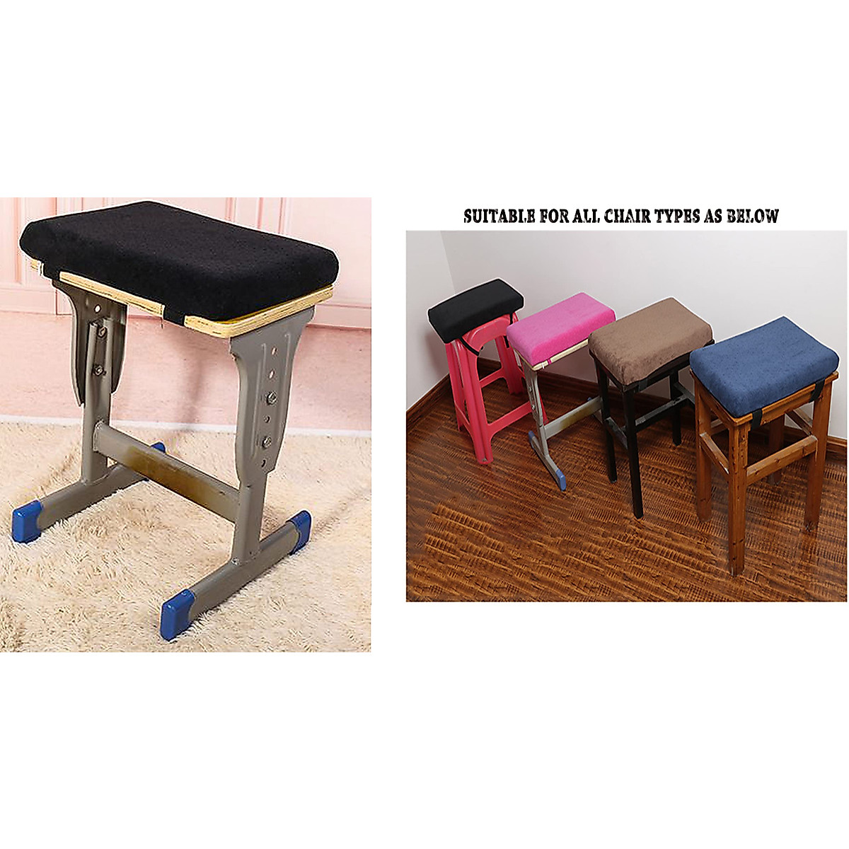 Rectangle Soft Memory Foam Chair Pad Cover Non-Slip Breathable Air Mesh Saddle Bar Stool Seat Cushion with Snap-on Button Tie for Home Kitchen Dining Bench School Office Chair Black, 13.4 x 9.4 Inch