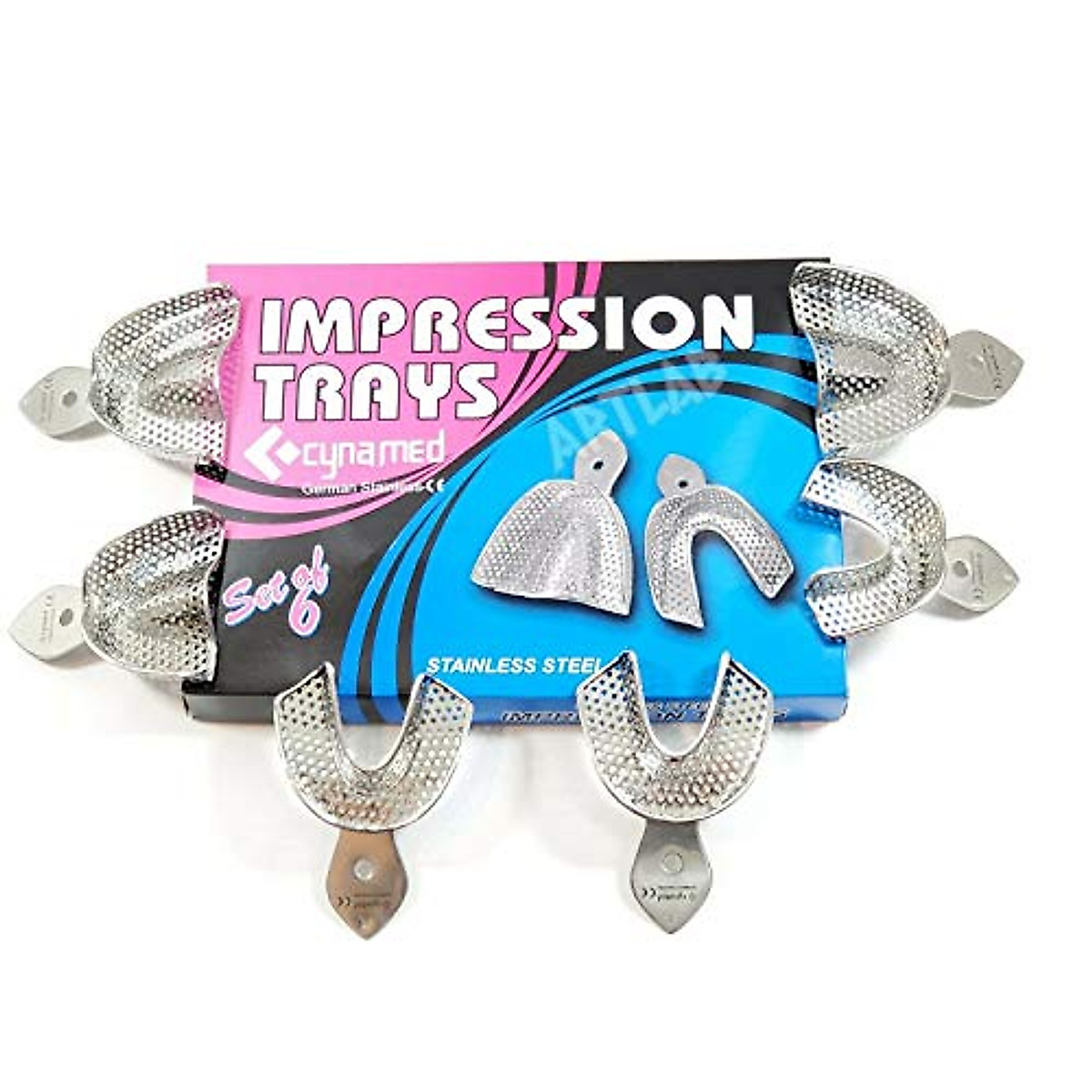 Premium German Dental Autoclavable Metal Impression Trays Stainless Steel Upper Lower Dental Perforated Impression Trays Set of 6 Cyanemed