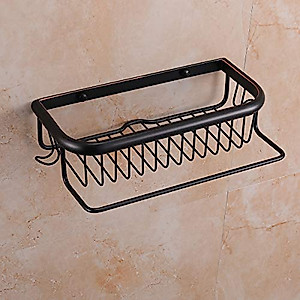 VINSNI Wall Mounted Shower Caddy Bathroom Shelf Solid Brass Shower Shampoo Holder Storage Basket with Towel Bar Oil Rubbed Bronze