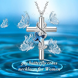 Flpruy Butterfly Urn Necklaces for Ashes 925 Sterling Silver Memorial Pendant Cremation Keepsake Necklace for Ashes for Human Pets Forever in My Heart