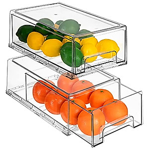 Sorbus Fridge Drawers - Clear Stackable Pull Out Refrigerator Organizer Bins - Food Storage Containers for Kitchen, Refrigerator, Freezer, Vanity & Fridge Organization and Storage (2 Pack | Medium)
