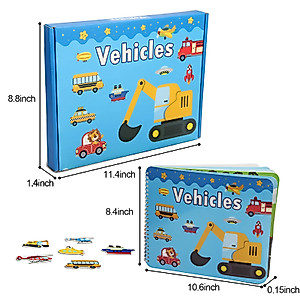 Preschool Montessori Toys for Toddlers, Vehicle Busy Book Learning Toys for Kids Toddlers Preschool Learning Activities, Autism Sensory Educational Toys for Boys & Girls Christmas Birthday Gifts