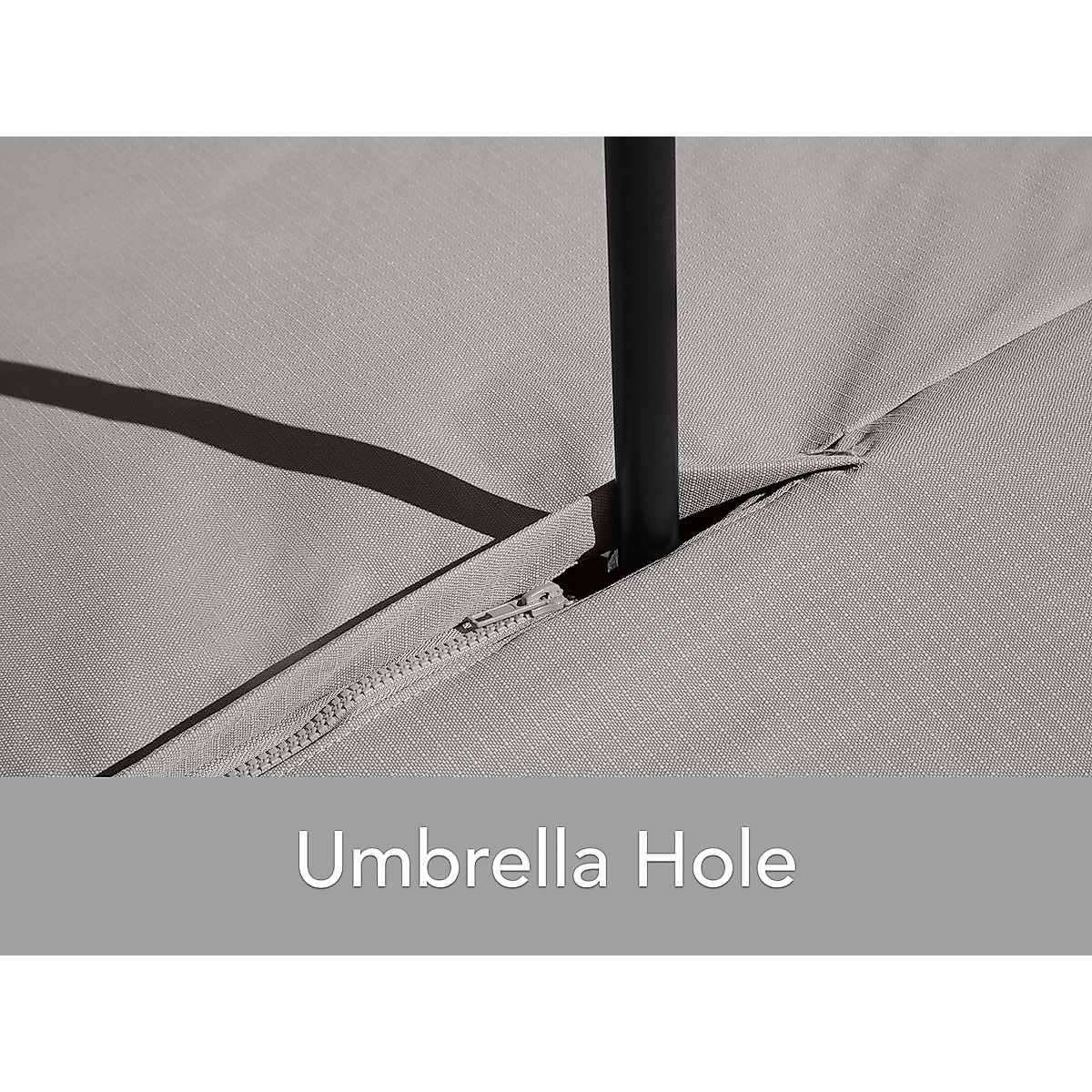 Covermates Rectangular Dining Table/Chair Set Cover - Heavy-Duty Polyester, Weather Resistant, Drawcord Hem, Center Hole for an Umbrella, Patio Table Covers, 90W x 58D x 30H, Ripstop Grey