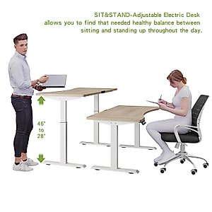 Radlove Dual Motors Height Adjustable 63 x 30'' Electric Standing Desk with Curved Design Stand Up Table 4 Memory Keys, Computer Desk with Splice Board Home Office Desk, Oak Top + White Frame