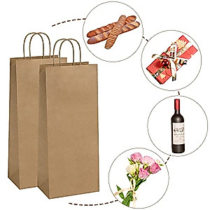Poever Kraft Paper Wine Bags with Handles 5.25x3.25x13 inch for Whiskey Spirits Bottles 25PCS Bluk, Brown Gift Bags Shopping Bags Party Bags Retails Bags Wrapping Bags Recyclable