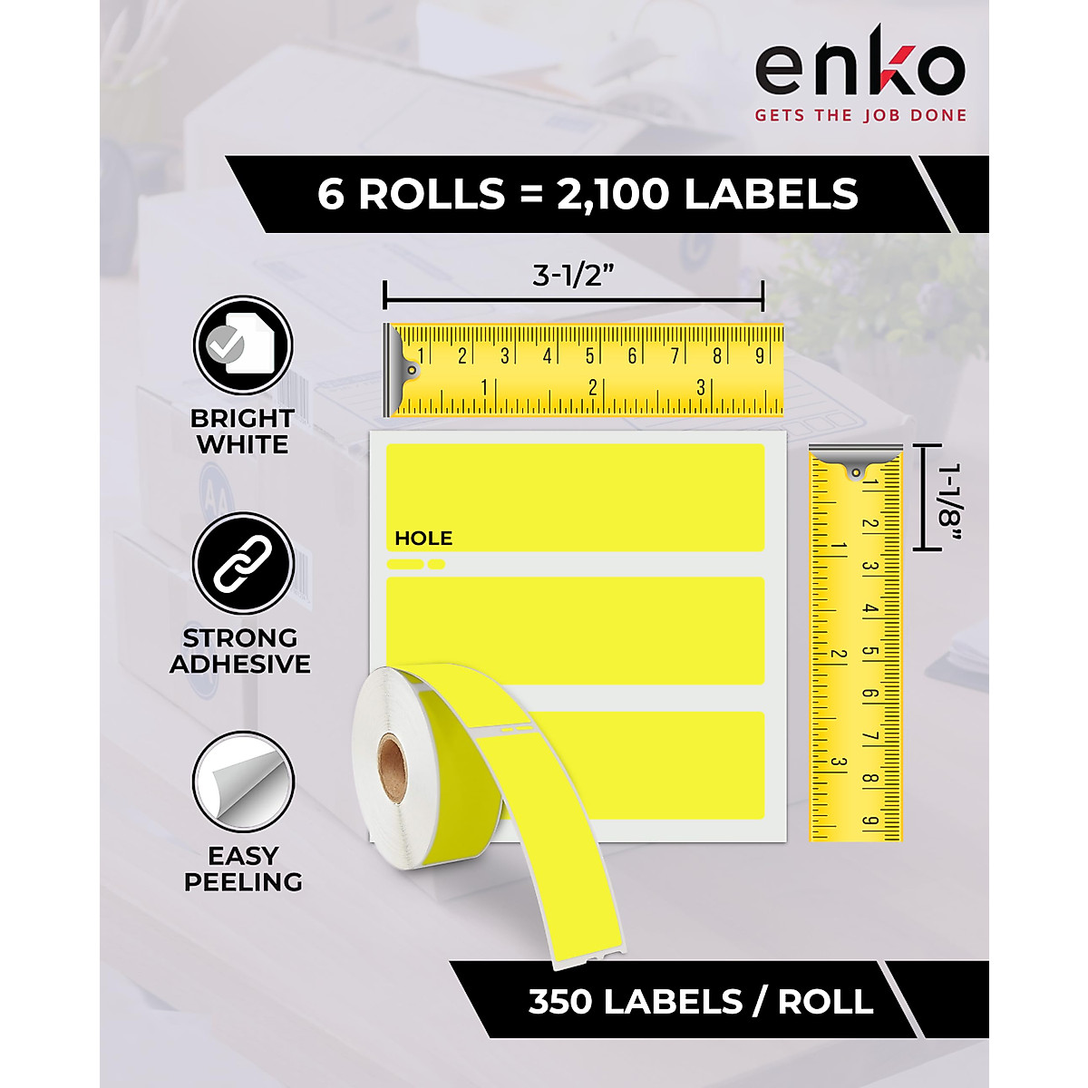 enKo [6 Rolls, 2100 Labels] Address, Shipping & Barcode Labels 30252 - Yellow (1-1/8" x 3-1/2") Compatible for Dymo LabelWriter & Rollo Printer