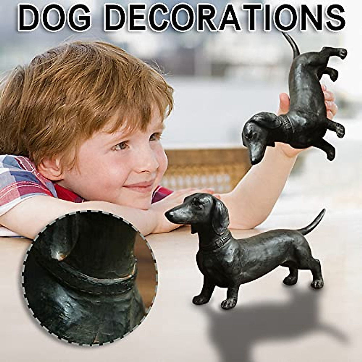 ZARUP Dachshund Statue Garden Decor, Standing Dachshund Dog Decoration Antique Style Resin Crafts Dog Lover Gift for Garden Patio Lawn Courtyard Home Desktop Decoration, Black, 7.1x3.9x2in
