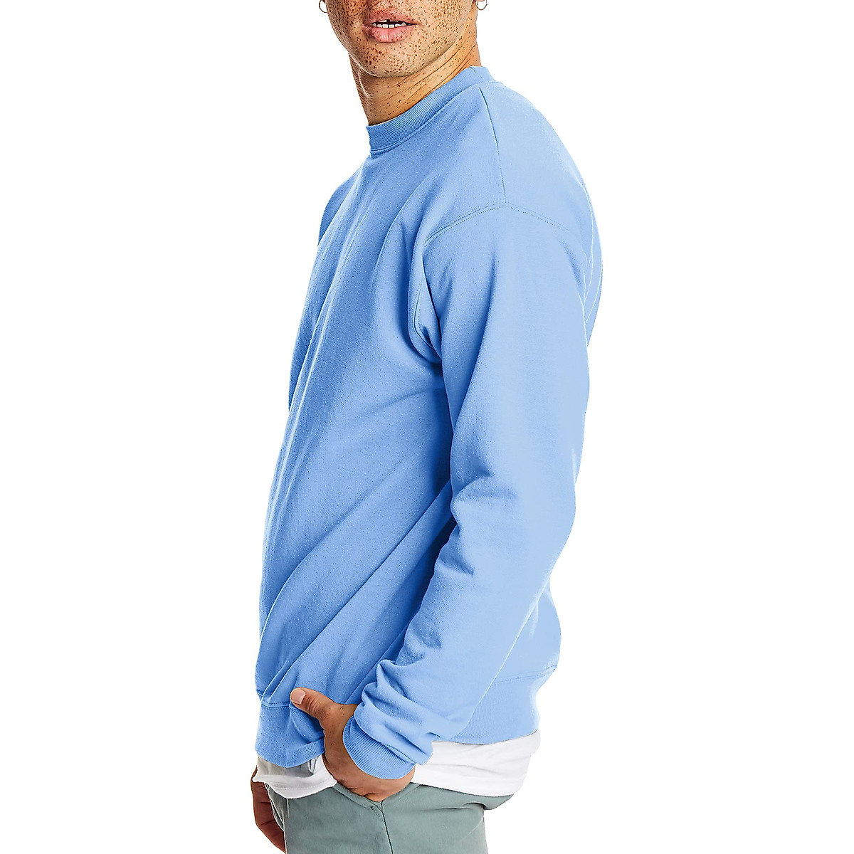 Hanes Mens Ecosmart Fleece Sweatshirt, Cotton-blend Pullover, Crewneck For Men, 1 Or 2 Pack, Light Blue - 1 Pack, Medium US
