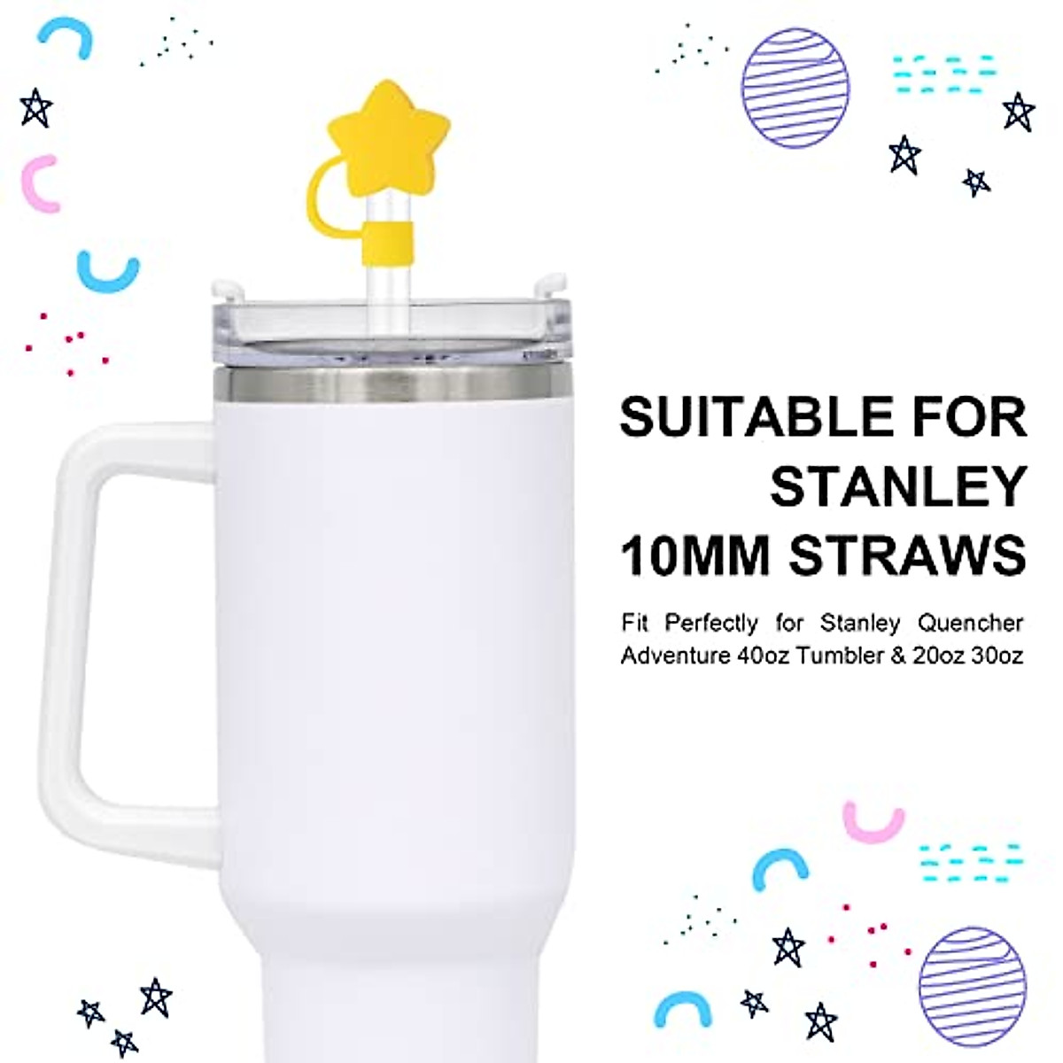 3pcs Straw Covers Cap for 10mm Straws, Stanley Straw Cover, Dust-Proof Drinking Straw Reusable Straw Tips Lids