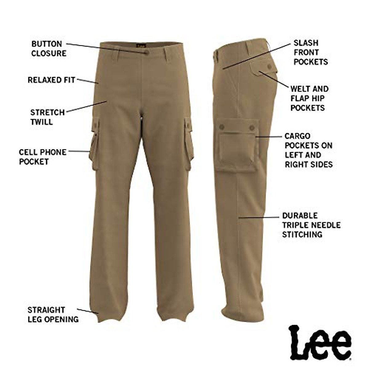 Lee Men's Wyoming Relaxed Fit Cargo Pant, Black Ripstop, 38W x 32L