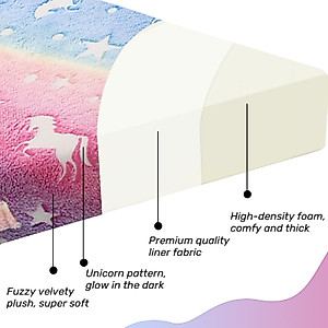 MeMoreCool Glow Rainbow Unicorn Foldable Floor Mattress for Kids, Trifold Nap Mat for Toddlers, Portable Daycare Sleeping Futon or Floor Bed, 63x26 Inch