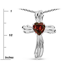 Star K Heart Shape 6mm Genuine Garnet Ribbed Cross Of Love Pendant Necklace 14 kt White Gold