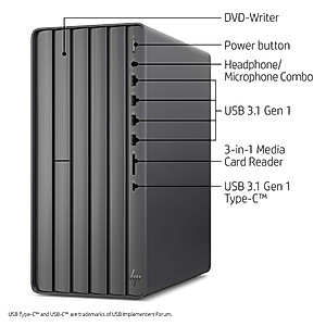 HP ENVY Desktop Computer, Intel Core i7-9700, 16GB RAM, 1TB Hard Drive, 512 GB SSD, Windows 10 (TE01-0020, Black)