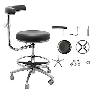 DenFactory Assistant Stool Chairs Adjustable Height with Adjustable Footring and Heavy Base for Lab Exam Rooms