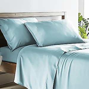 Blessings Decor Cotton Bedsheets Premium Hotel Quality 600 Thread Count 100% Sateen Weave Smooth Sheets with Elasticized Deep Pocket Sheet with Pillowcase (Chambray Blue, Queen)