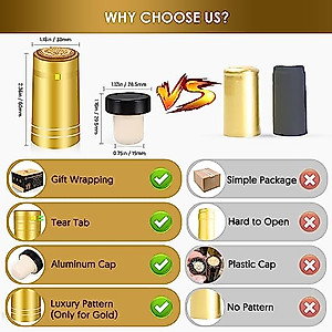 GUANFU Wine Bottle Sealer Kits - 12 Wine Bottle Cork w/Metal Top 30 Seals Heat Shrink Wrap Caps w/Tear Tab Plastic Shrink Capsules Tasting Corks Cruise Essentials for Alcohol Bottles Homemade Crafts