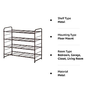 Bextsrack 4-Tier Shoe Rack, Stackable & Adjustable Wire Grid Shoe Shelf Storage Organizer for Closet Bedroom Entryway - Bronze