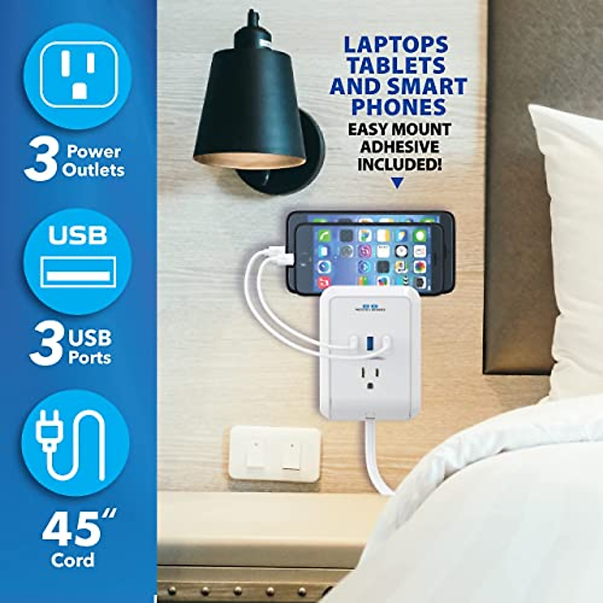 Bell + Howell Power Pro Outlet Extender, Wall Outlet Plug Extender, 4 Foot Extension Cord Surge Protector, 6 Total Ports 3 Plugs & 3 USB Charging Ports, 3 Prong Outlet Splitter, Multi Outlet Wall Plug