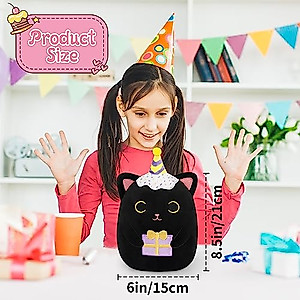 Leokawin Black Cat Plush,8in Birthday Stuffed Animal Cat Plush, Happy Birthday Black Cat Plush Pillow, Soft Cute Cat Plush Birthday Plush for Kids Girls Boys