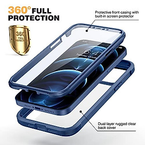 Miracase Designed for iPhone 12 Pro Max Case, Full Body Rugged Case with Built-in Touch Sensitive Anti-Scratch Screen Protector, Soft TPU Case Compatible with iPhone 12 Pro Max 6.7", Dark Blue