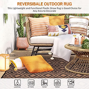 Outdoor Rugs for Patio Clearance - 5'x8' Waterproof Reversible Indoor Outdoor Rug Carpet, Portable Plastic Straw Rug for RV Camping, Picnic, Beach, Porch, Deck(Rug001#,Black&Brown)