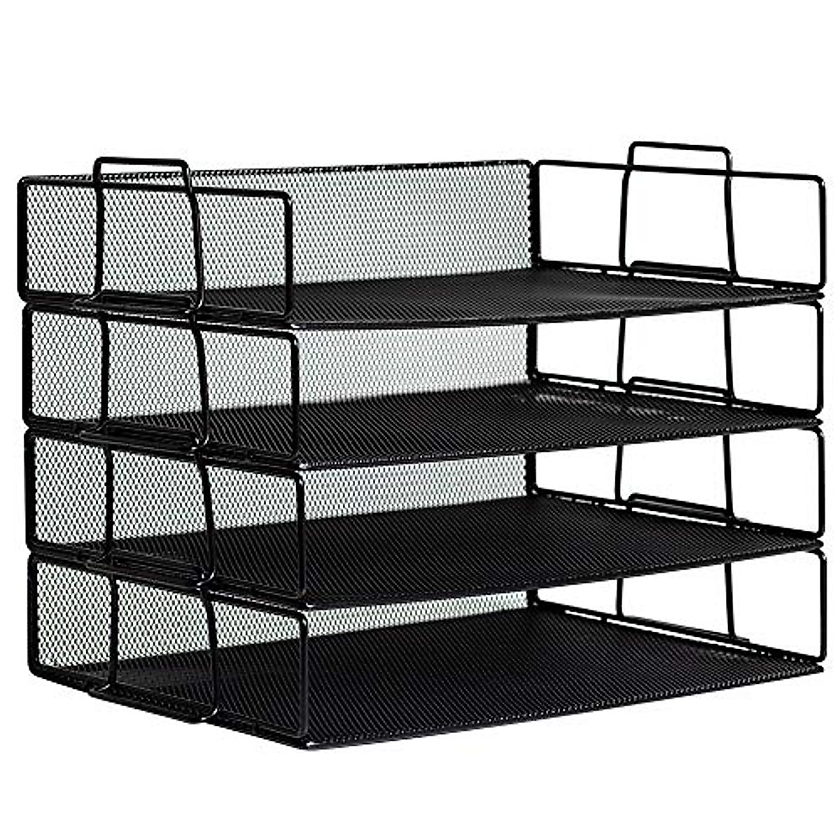 Klickpick Office 4 Tier Stackable Heavy Duty Metal Desktop Letter Tray File Organizer Sorter Desk Document Organizer Shelf Tray Magazine Holder Paper File Newspaper Organizer Tray (Black)