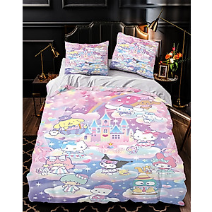 EIANLAI 3 Piece Anime Bedding Set 3D Printed Cartoon Soft Duvet Cover Set for Bedroom (1 Duvet Cover & 2 Pillowcases)-Twin