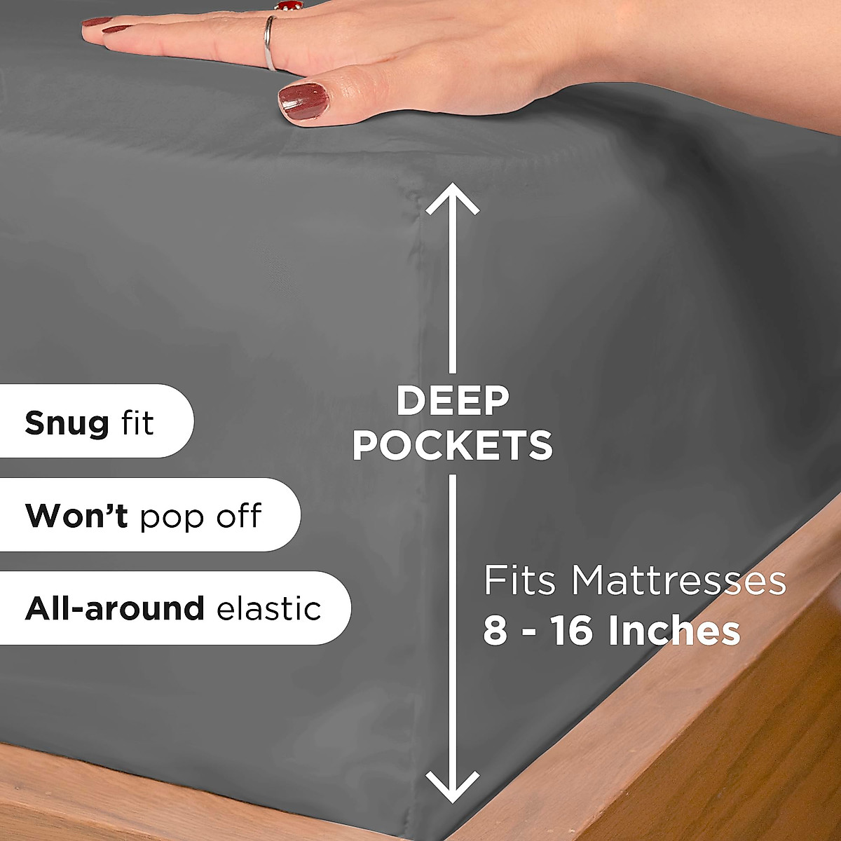 ROYALE LINENS 3 Piece Twin Sheets Set - Soft Brushed 1800 Microfiber Bedding - 1 Fitted and 1 Flat Sheet, 1 Pillow case - Wrinkle Free & Fade Resistant - Hotel Luxury Bed Sheets Set (Grey, Twin)