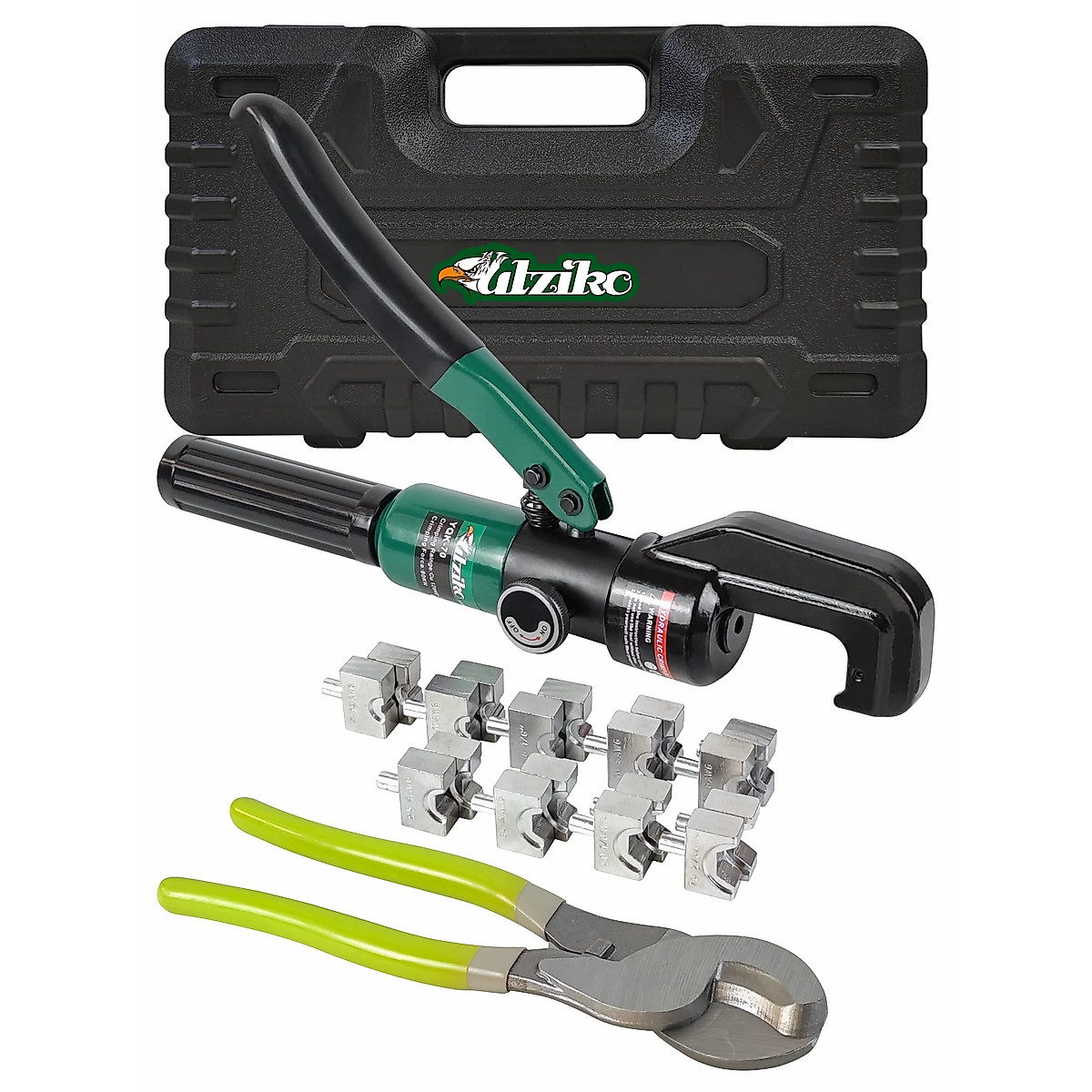 UTZIKO Hydraulic Cable Lug Crimper 10 US TON 12 AWG to 00 (2/0) Electrical Terminal Cable Wire Tool Kit with 9 Die (12awg~00awg Crimping Tool+Cut)