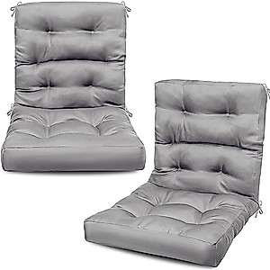 Hoteam 2 Pcs Outdoor High Back Chair Cushion Waterproof Patio Seat Back Cushion Set of 2 Rocking Chair Cushion Covers Thickened Patio Chair Pad for Indoor Outdoor Patio Garden (Gray)