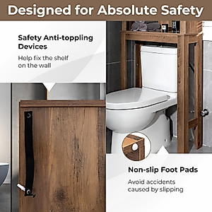 LOKO 4-Tier Over The Toilet Storage Cabinet, Bathroom Toilet Rack with 3-Position Adjustable Shelves, Freestanding Above Toilet Organizer with Anti-Toppling Devices & Non-Slip Foot Pads, Brown