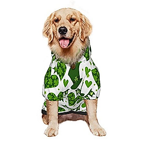 St. Patrick's Day Clover Leaves Dog Hoodie Sweater for Dogs Pet Clothes with Hat and Pocket for Medium Large Dogs M