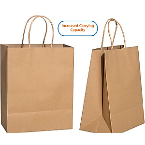 57 Lb Large Kraft Paper Grocery Bags with Handles - 50 Count 12 x 17 x 7 - Durable, Reusable & Eco-Friendly Shopping Bags, Brown Kraft Take-Out Bags for Retail, To-Go, Any Occasion (50, With Handles)