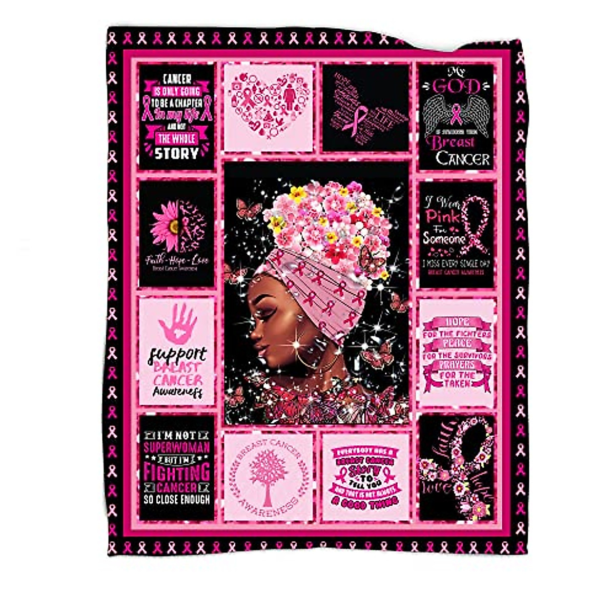 Breast Cancer Awareness Hopes Throw Blanket 50x60inch Black Women Breast Cancer Survivor Gifts for Women Ultra Soft Cozy Lightweight Flannel Blanket for Bed Sofa Living Room