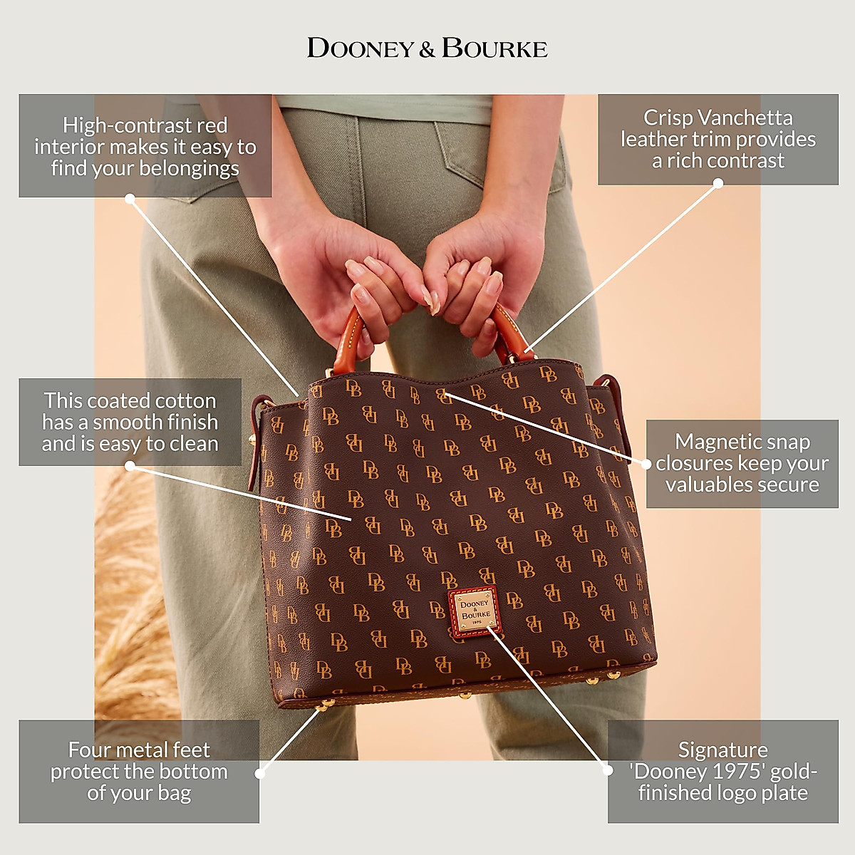 Dooney & Bourke Handbag, Gretta Small Brenna Satchel - Brown Tmoro