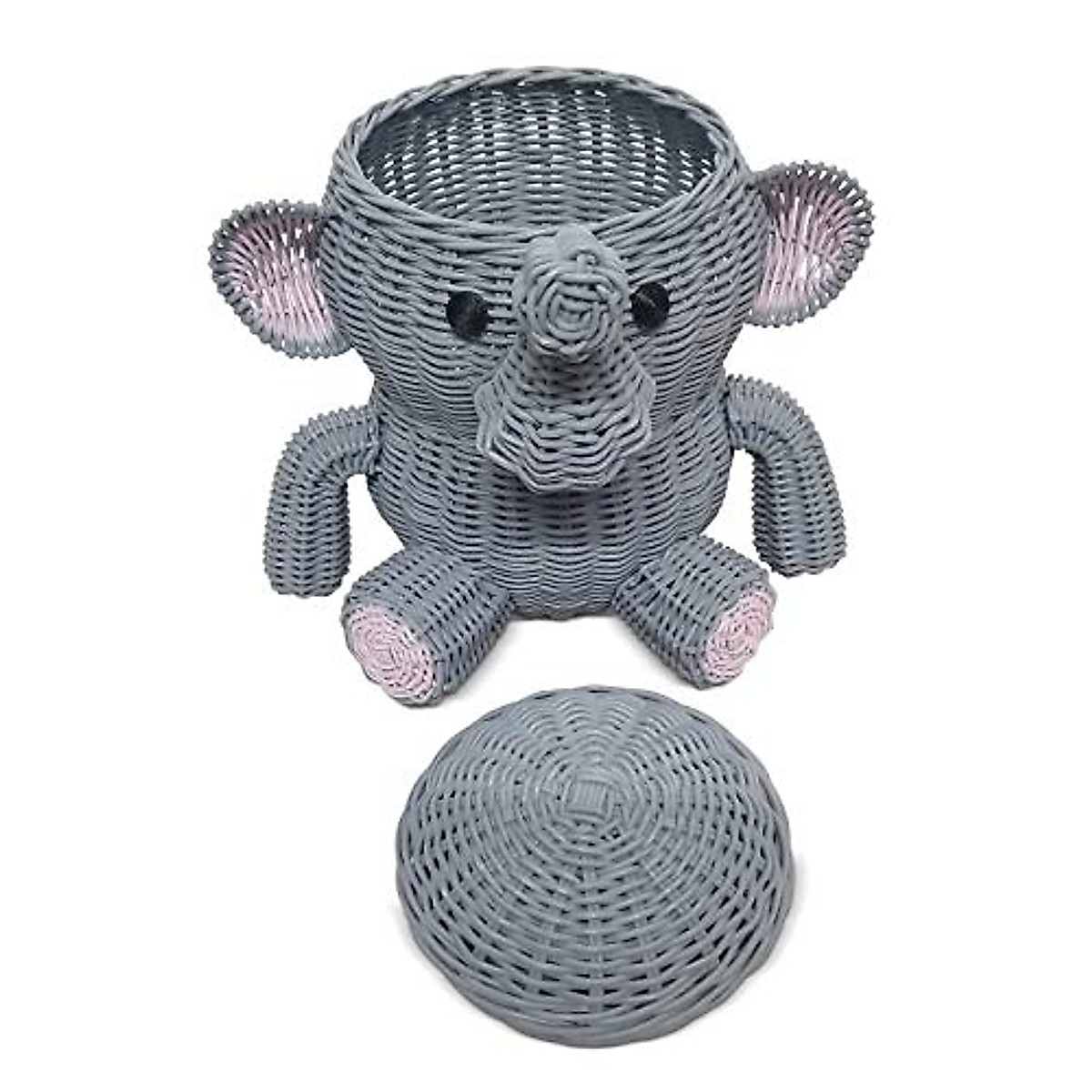 G6 COLLECTION Large Elephant Rattan Storage Basket With Lid Decorative Bin Home Decor Hand Woven Shelf Organizer Cute Handmade Handcrafted Gift Art Decoration Artwork Wicker Elephant (Large, Gray)