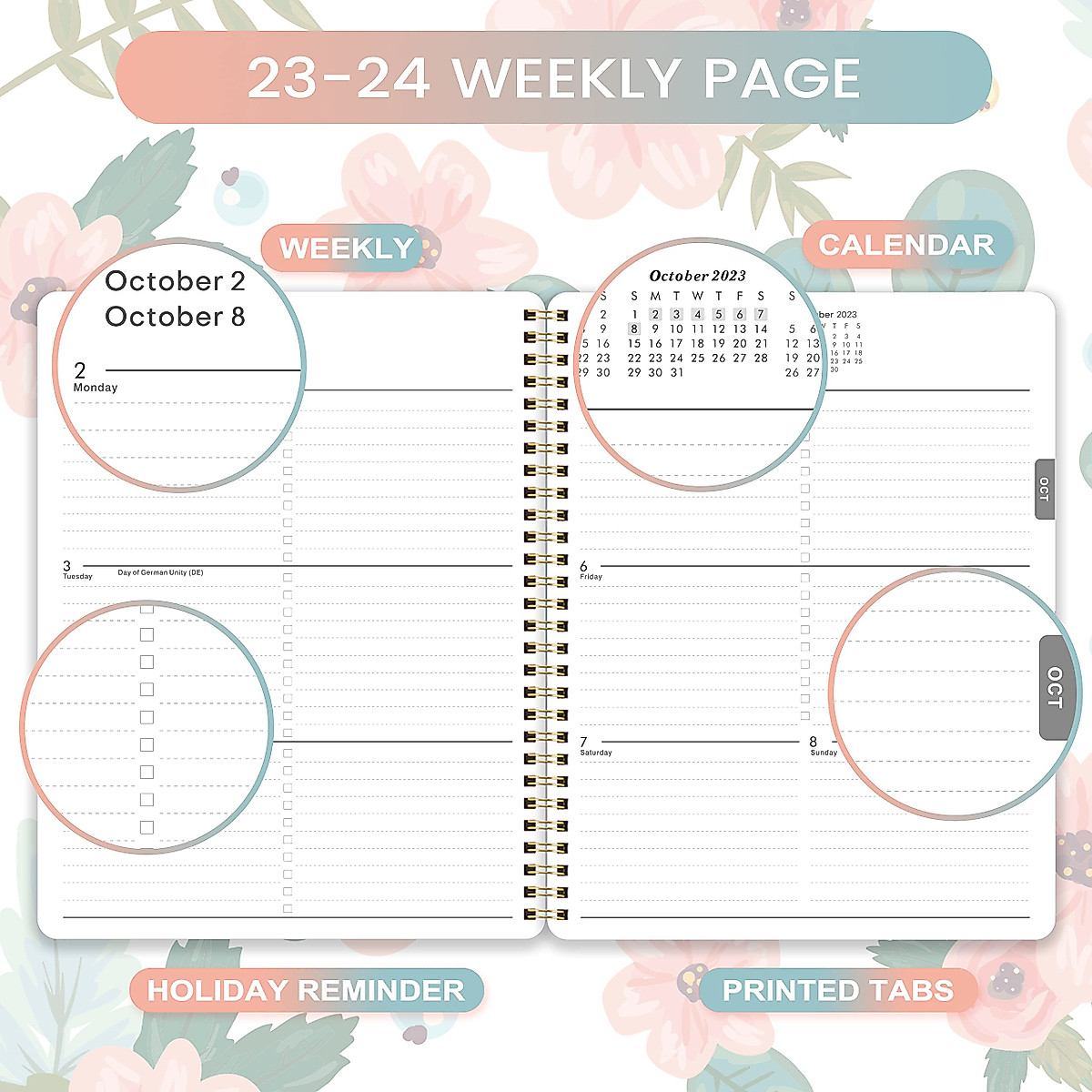 2023 Planner - Planner 2023, with Weekly and Monthly Spreads, 8’’ x 10", Jan 2023 - Dec 2023, Monthly Tabs, Twin-Wire Binding, Thick Paper, Check Boxes, Flexible Cover, Perfect Daily Organizer